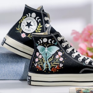Customized Embroidered Converse Shoes, Luna Moth Embroidery Converse ...