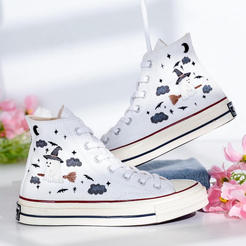 Ghost Witch Riding a Broom Halloween Converse, Halloween Ghost ...