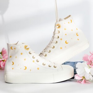 Custom Embroidered Wedding Converse Platform, Moon and Stars ...