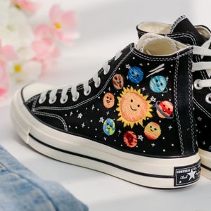 Custom Embroidered Converse High Tops, Sun and Planets Embroidered ...