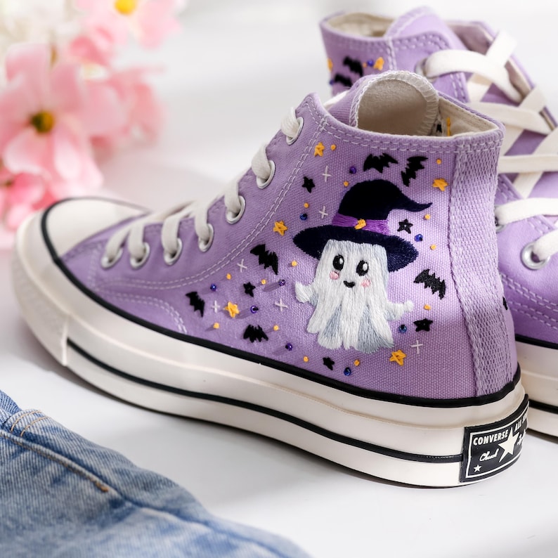 Custom Embroidered Converse Shoes, Cute Magic Ghost Embroidered Shoes ...
