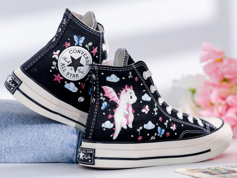 Embroidered Converse Funny Dragon, Kawaii Dragon Embroidered Shoes ...