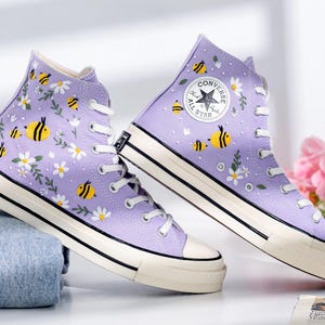 Embroidered Converse Custom, Bee Embroidered Converse High Tops, Daisy ...