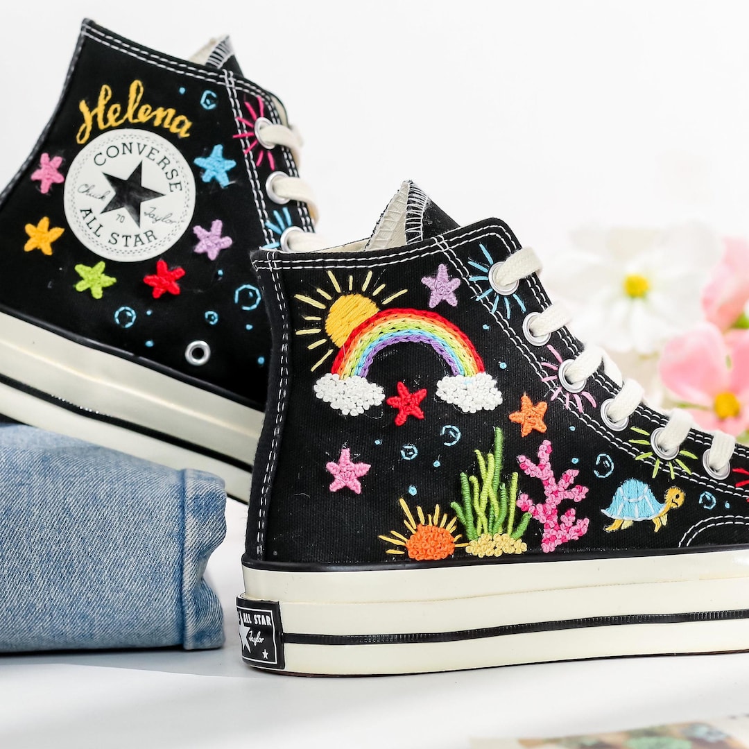 Custom Embroidered Converse, Rainbow and Colorful Coral Embroidered ...