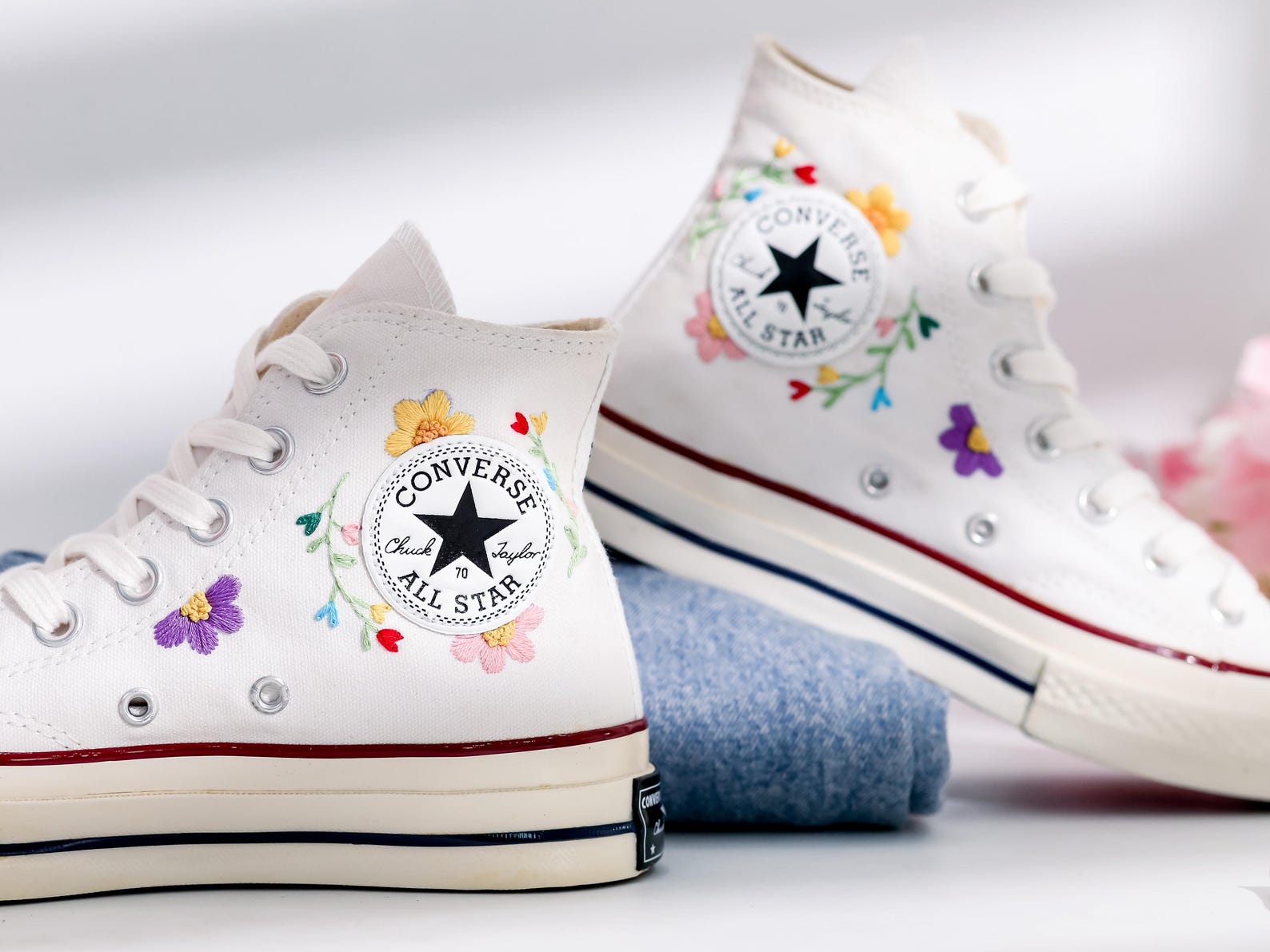 Custom Converse Embroidered Shoes, Butterflies and Sweet Garden Flower ...