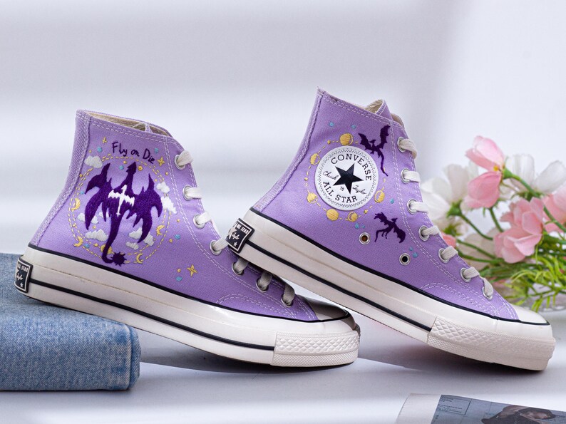 Embroidered Converse Chuck Taylor High Tops Purple, Custom Converse ...