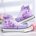 Embroidered Converse Custom, Purple Converse Embroidery Flower, Purple ...