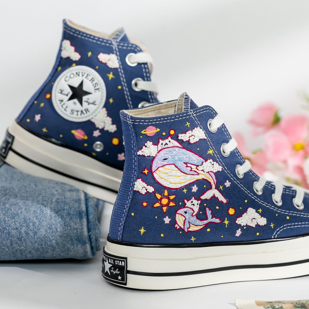 Customized Converse Embroidered Shoes, Universe and Herd of Whales ...