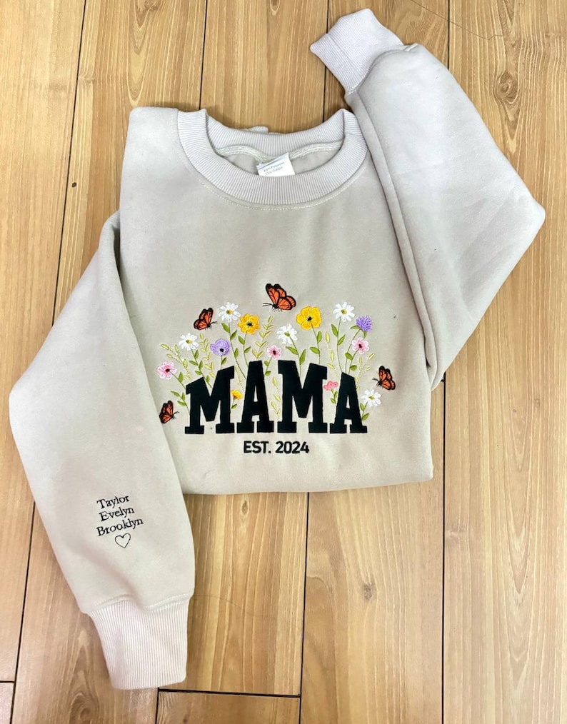 Embroidered Floral Mama Sweatshirt, Mother's Day Gift, Personalized ...