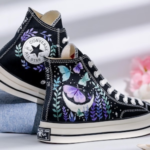 Customizable Luna Moth Butterfly Embroidered Converse Custom, Moon ...