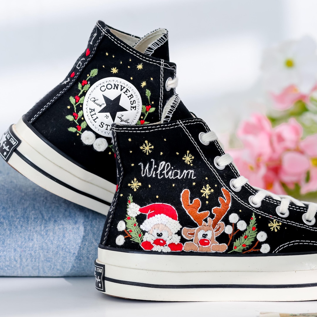 Reindeer Santa Christmas Embroidery Shoes, Merry Christmas Embroidered ...