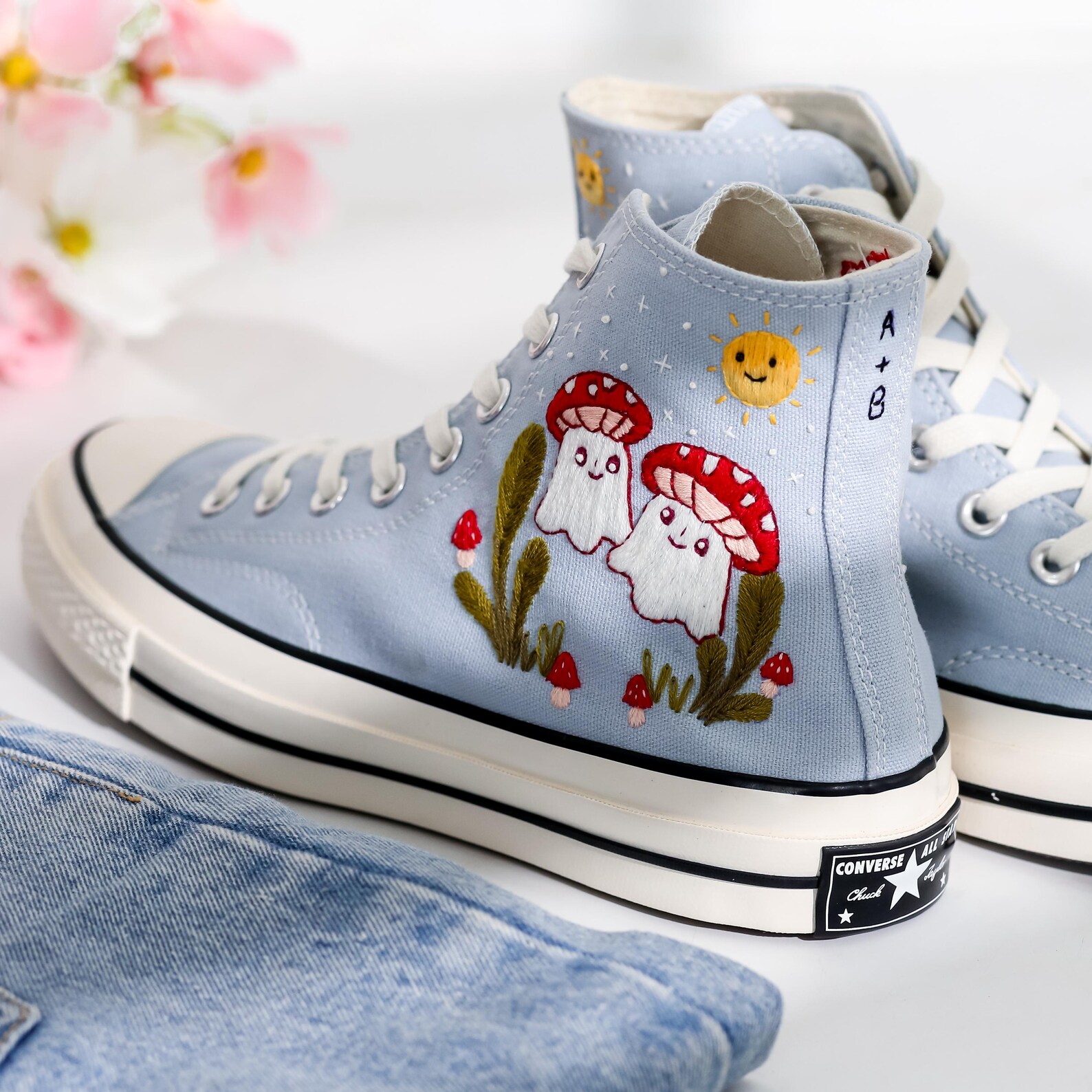 Custom Embroidered Converse Taylor 1970, Mushroom Ghost Embroidered ...