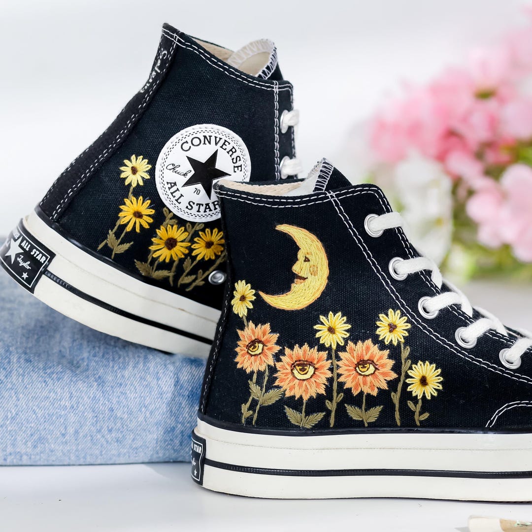 Sunflower Embroidered Converse High Tops 1970s, Evil Eye Embroidered ...