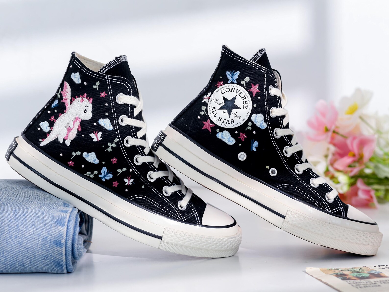 Embroidered Converse Funny Dragon, Kawaii Dragon Embroidered Shoes ...