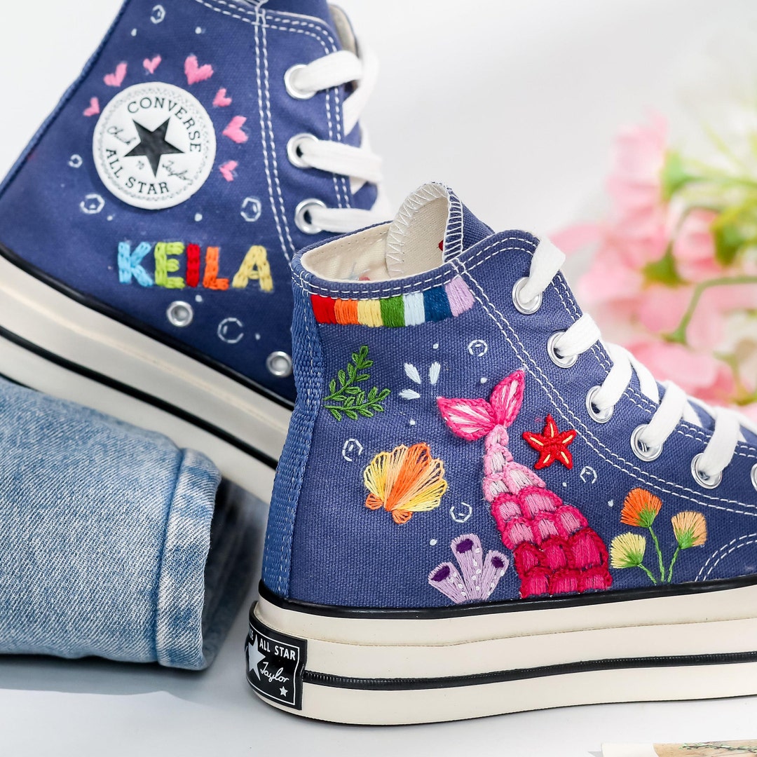 Custom Embroidered Converse, Mermaid, Coral, Starfish Embroidered Shoes ...