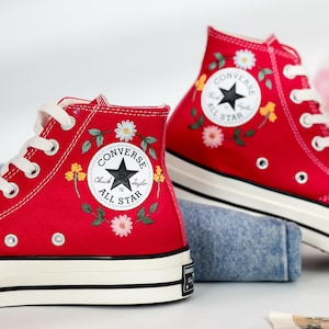 Custom Embroidered Converse High Tops, Flower and Sheep Embroidered ...