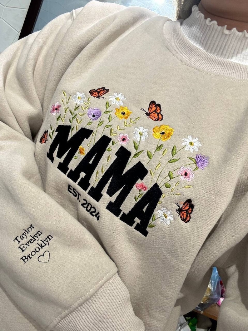Embroidered Floral Mama Sweatshirt, Mother's Day Gift, Personalized ...