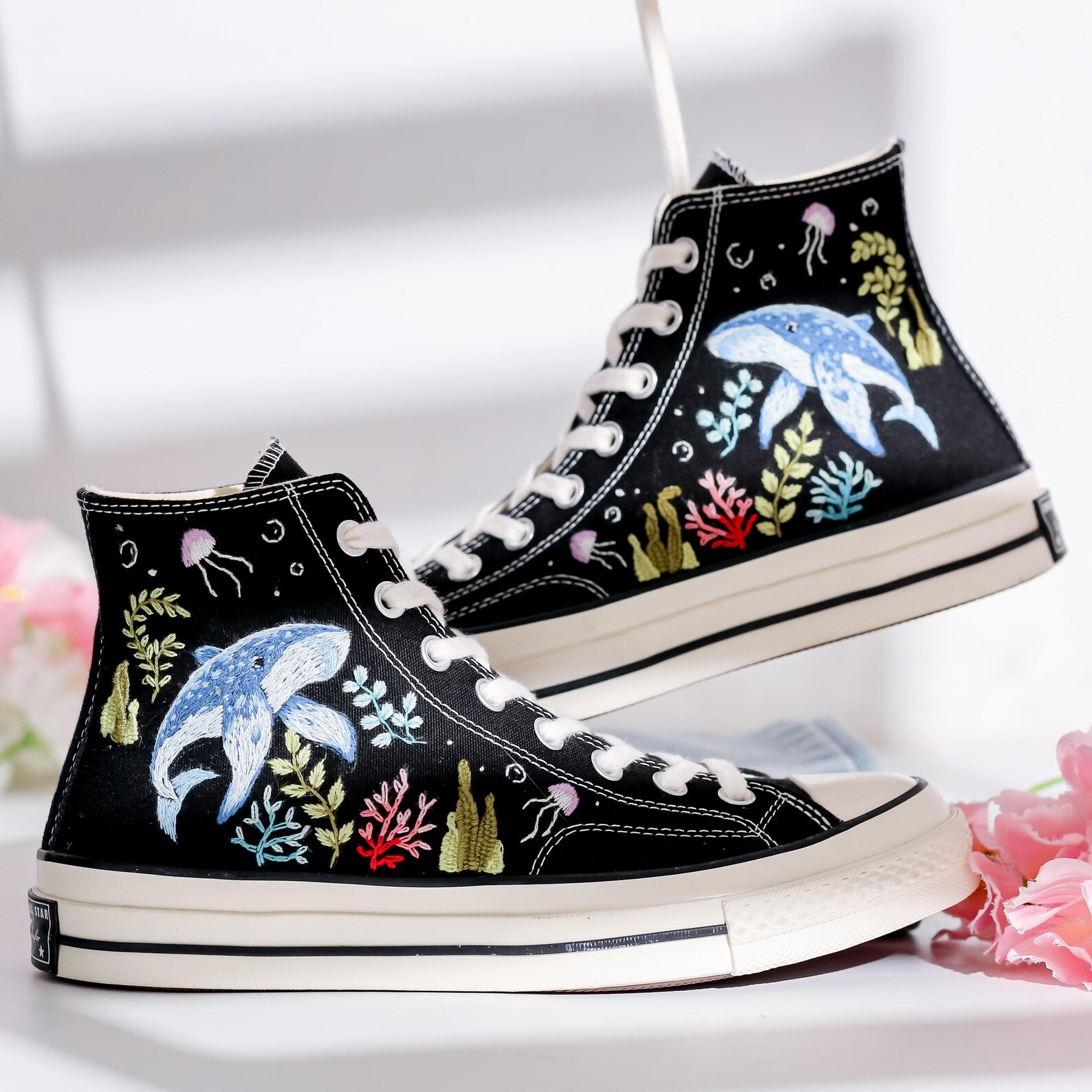 Custom Embroidered Converse, Humpback Whale Embroidered Shoes, Custom ...