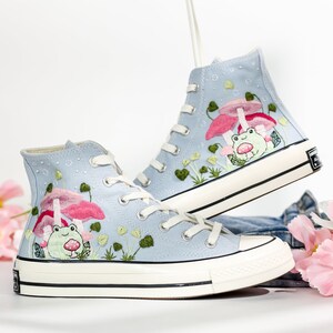 Custom Embroidered Converse, Mushroom and Frog Embroidered Shoes, Frog ...