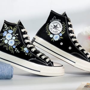 Custom Converse Chuck Taylor Blue Flower Embroidered Converse Shoes ...