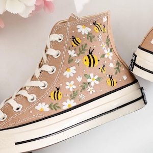 Converse Embroidered Shoes, Bee Embroidered Converse High Tops, Daisy ...