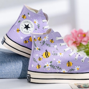 Embroidered Converse Custom, Bee Embroidered Converse High Tops, Daisy ...