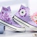 Embroidered Converse Custom, Purple Converse Embroidery Flower, Purple ...