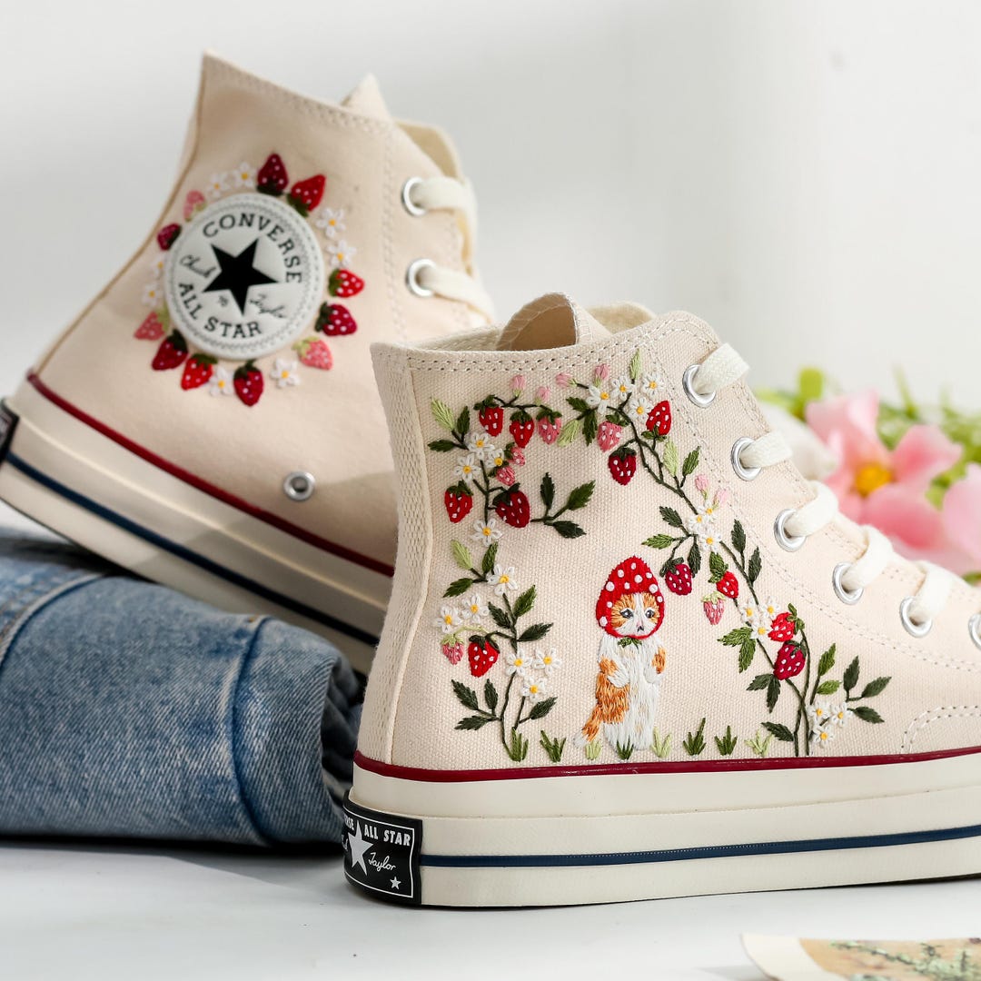 Embroidered Converse, Cat and Strawberry Embroidery Converse ...