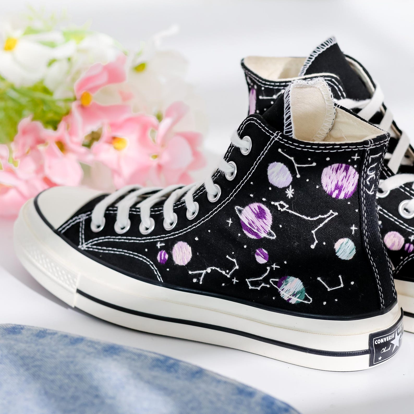 Custom Embroidered Sneakers, Embroidery Planets on Converse, Converse ...