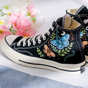 Custom Converse Embroidered,botanical Butterfly Embroidered Converse ...