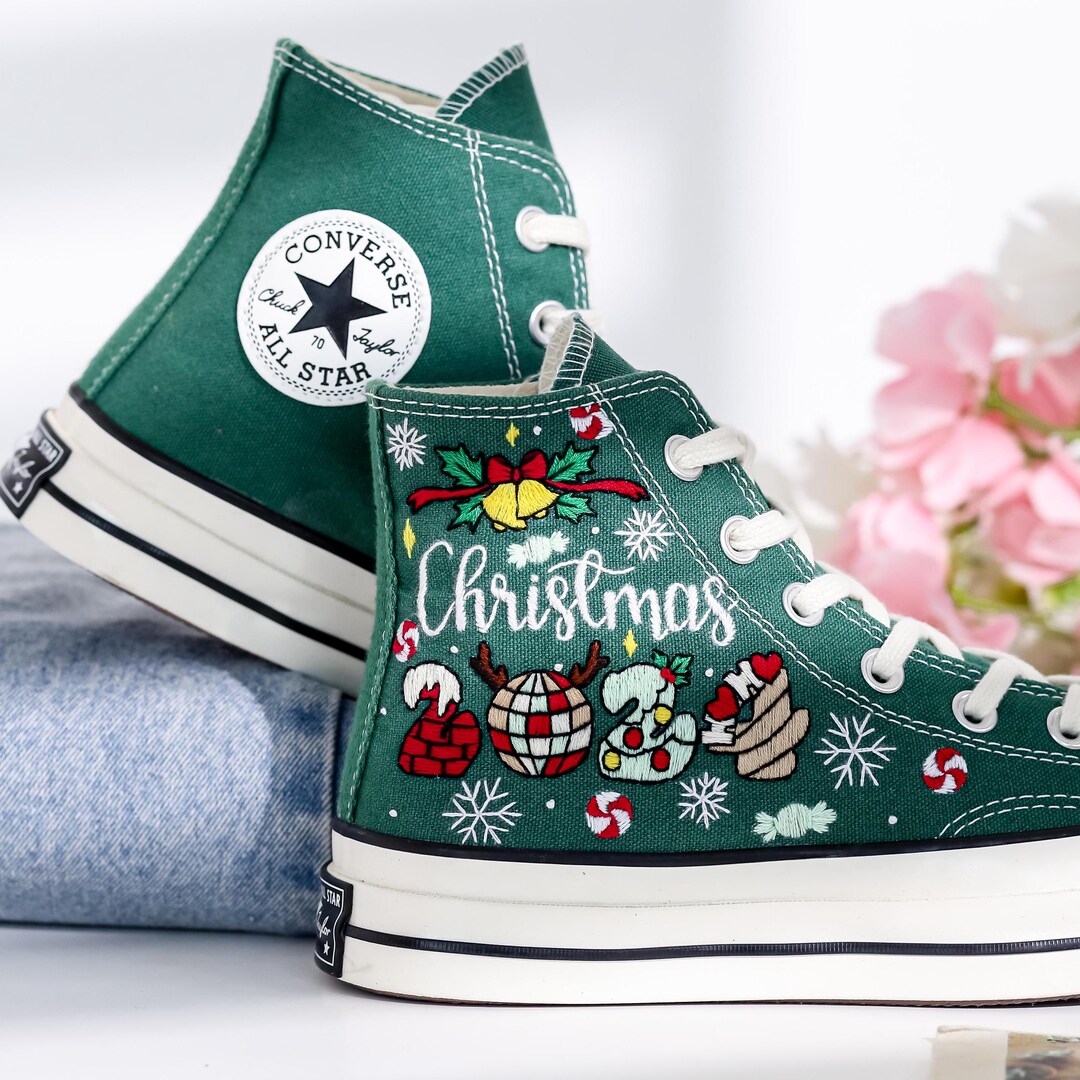 Custom Christmas 2024 Converse, Xmas Embroidered Shoes, Customized ...