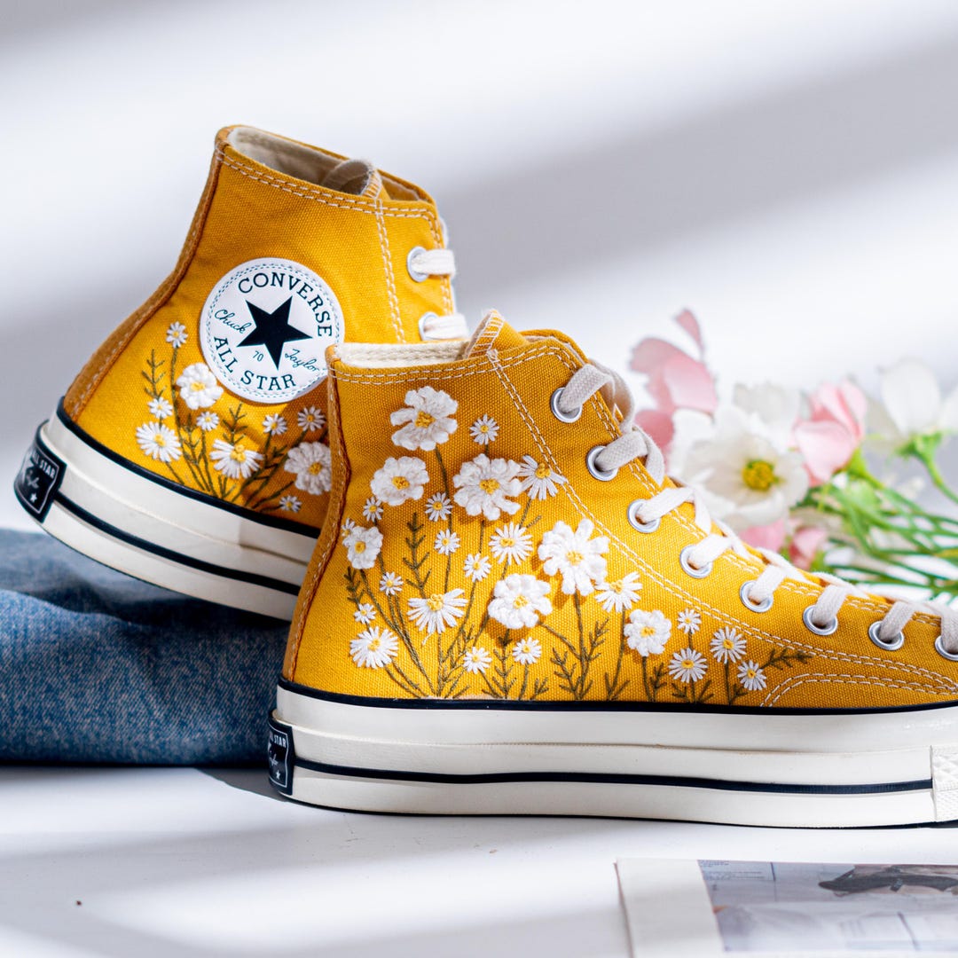 Custom Embroidered Converse Chuck 70 High Top Yellow, Wildflower ...