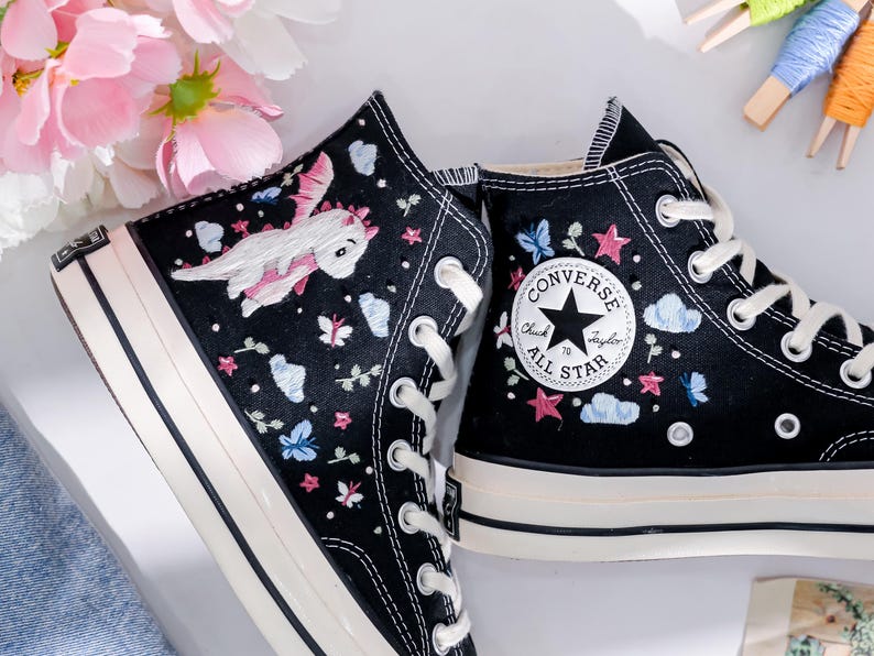 Embroidered Converse Funny Dragon, Kawaii Dragon Embroidered Shoes ...