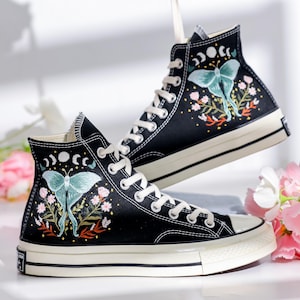 Customized Embroidered Converse Shoes, Luna Moth Embroidery Converse ...