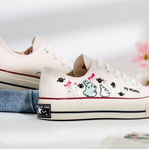 Embroidered Converse Low Tops, Totoro Embroidery Shoes Custom, Flower ...