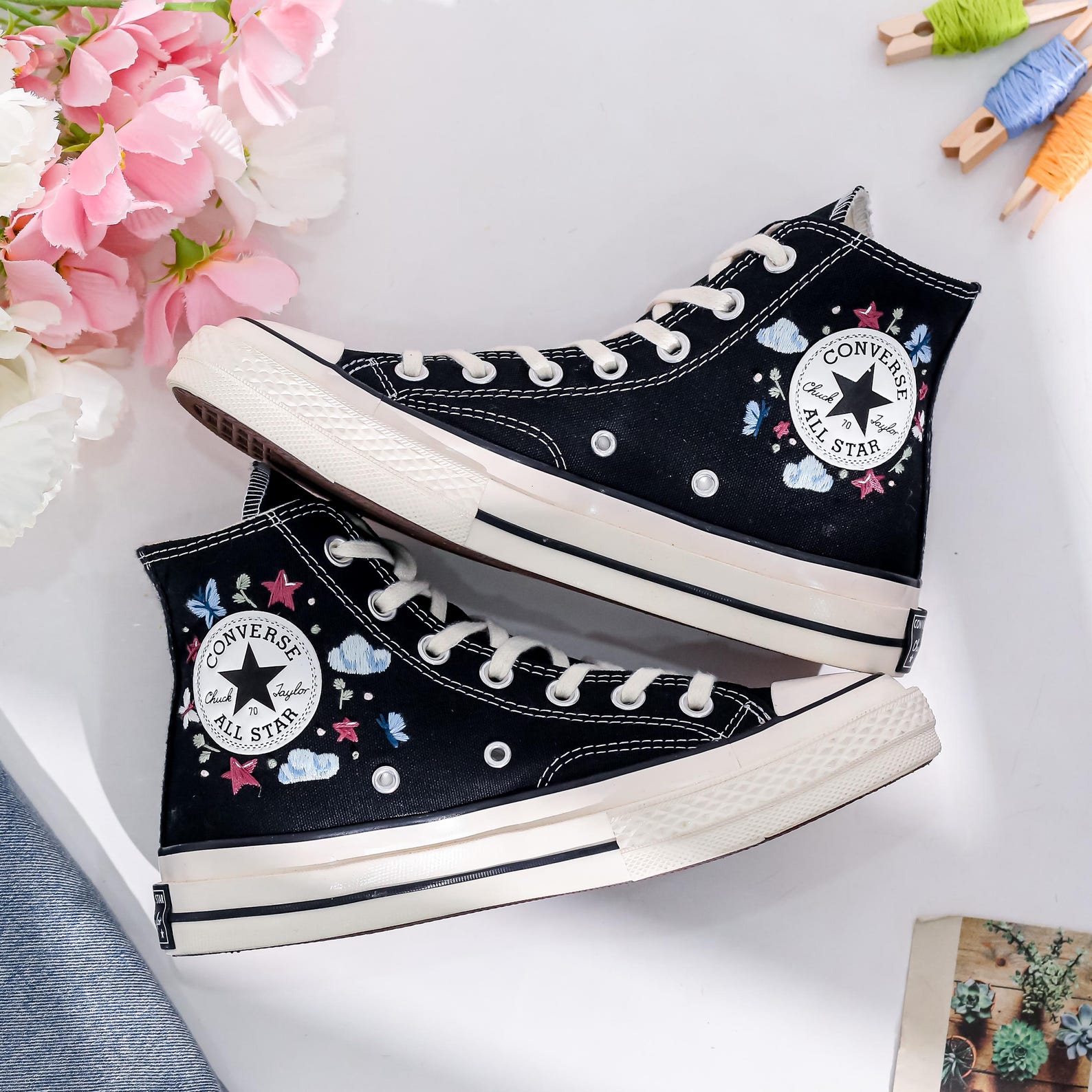Embroidered Converse Funny Dragon, Kawaii Dragon Embroidered Shoes ...