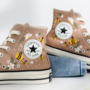 Converse Embroidered Shoes, Bee Embroidered Converse High Tops, Daisy ...
