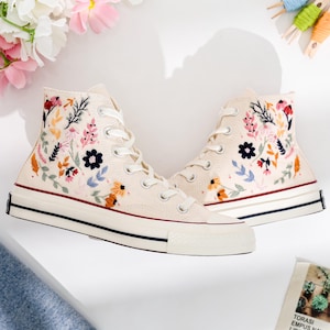 Embroidered Wedding Converse Rustic for Bride, Wildflower Embroidered ...