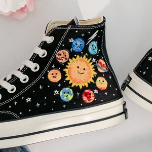 Custom Embroidered Converse High Tops, Sun and Planets Embroidered ...