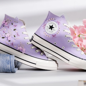 Embroidered Converse, Flower Embroidered Shoes Custom, Lavender ...