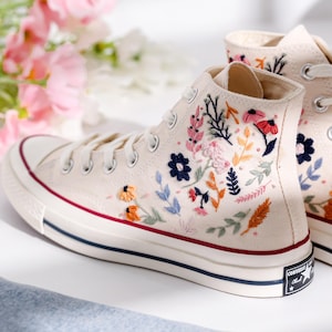 Embroidered Wedding Converse Rustic for Bride, Wildflower Embroidered ...