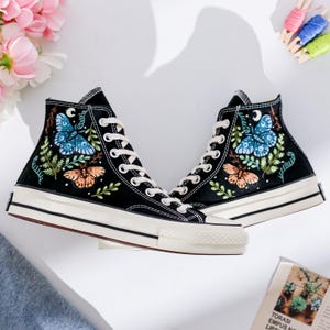 Custom Converse Embroidered,botanical Butterfly Embroidered Converse ...