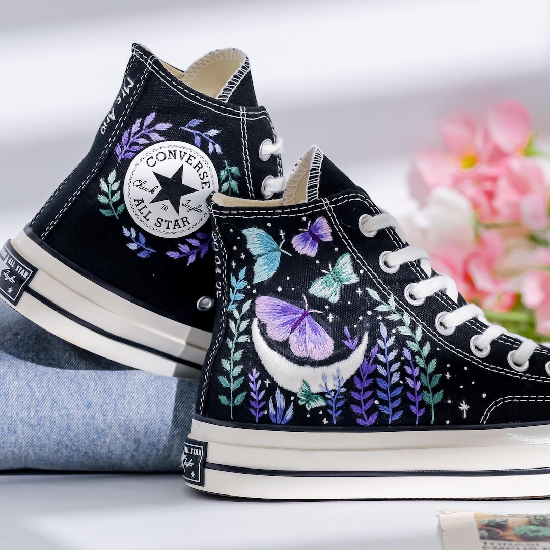 Customizable Luna Moth Butterfly Embroidered Converse Custom, Moon ...