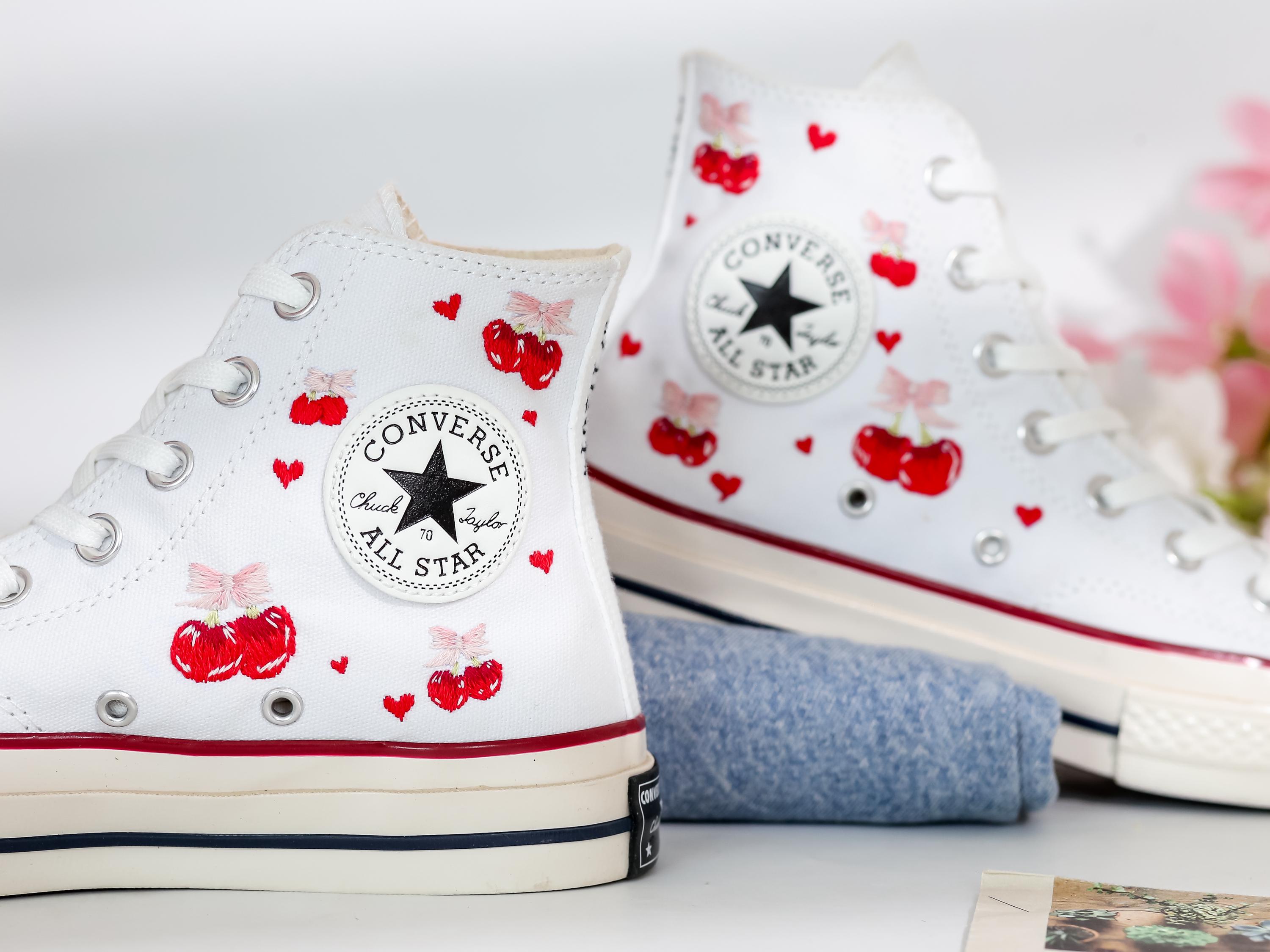 Custom Embroidered Converse High Tops, Sweet Cherries Embroidered ...