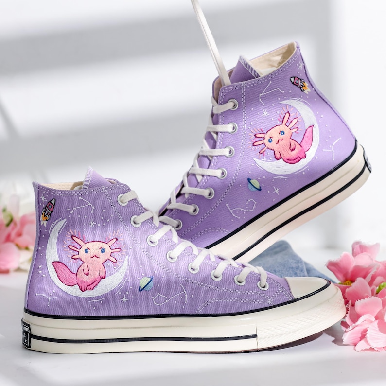 Custom Converse Embroidery Moon, Axolotl Embroidered Converse, Animal ...