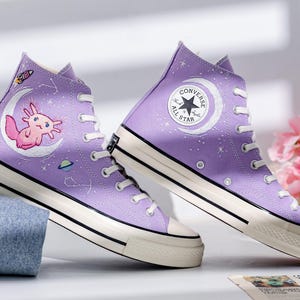 Custom Converse Embroidery Moon, Axolotl Embroidered Converse, Animal ...