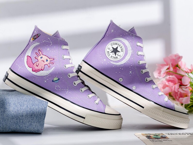 Custom Converse Embroidery Moon, Axolotl Embroidered Converse, Animal ...