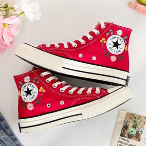 Custom Embroidered Converse High Tops, Flower and Sheep Embroidered ...