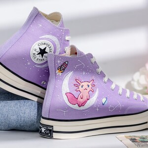 Custom Converse Embroidery Moon, Axolotl Embroidered Converse, Animal ...