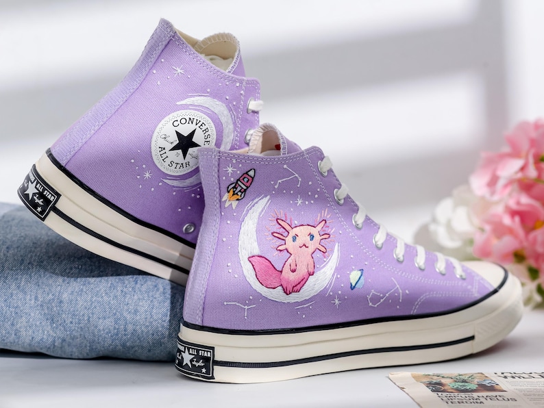 Custom Converse Embroidery Moon, Axolotl Embroidered Converse, Animal ...